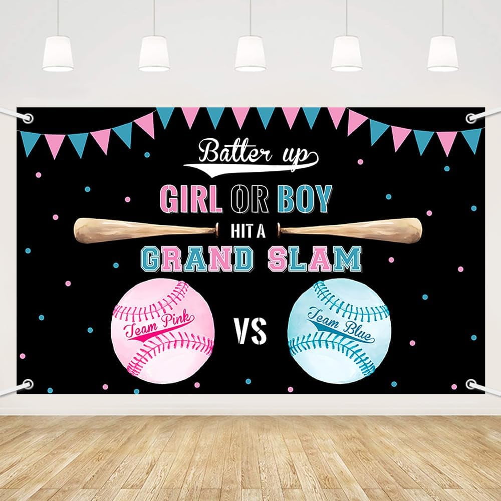 Baseball Gender Reveal Backdrop Banner Sports Theme Girl or Boy Black ...