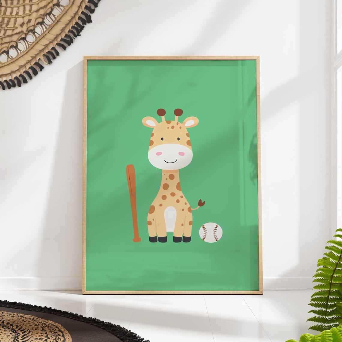 Baseball Giraffe Nursery Print, Safari Sports Wall Art, Unframed Paper ...