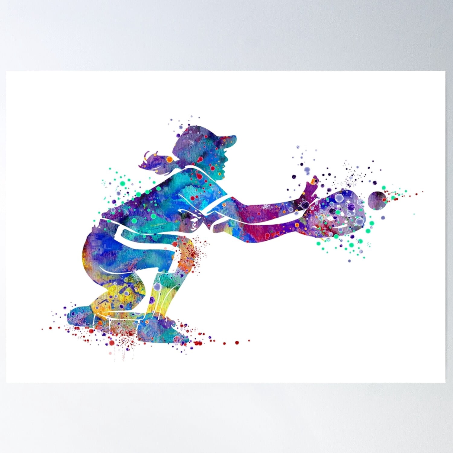 Baseball Girl Catcher Watercolor Style Softball Player Poster Wall Art ...