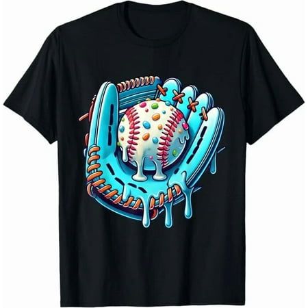Baseball Glove Drip Graphic T-Shirt, Melting Ice Cream Style Baseball ...