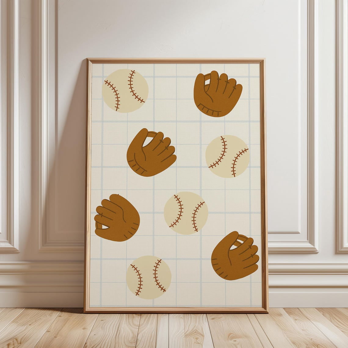 Baseball Glove Pattern Print, Retro Sports Nursery Art, Unframed Paper ...