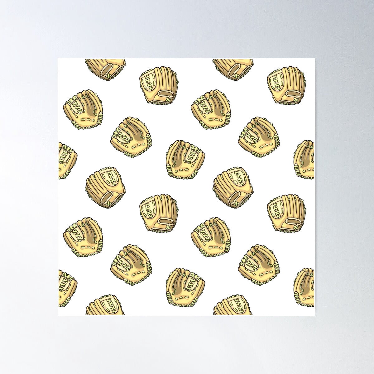 Baseball Gloves Illustration Pattern Poster Wall Art, Modern Wall Decor ...
