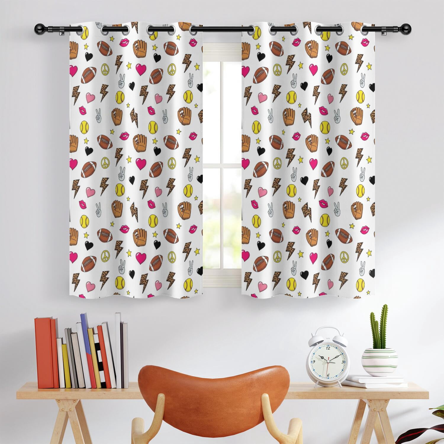 Baseball Gloves and Footballs White Blackout Curtains,Triple Weaved ...
