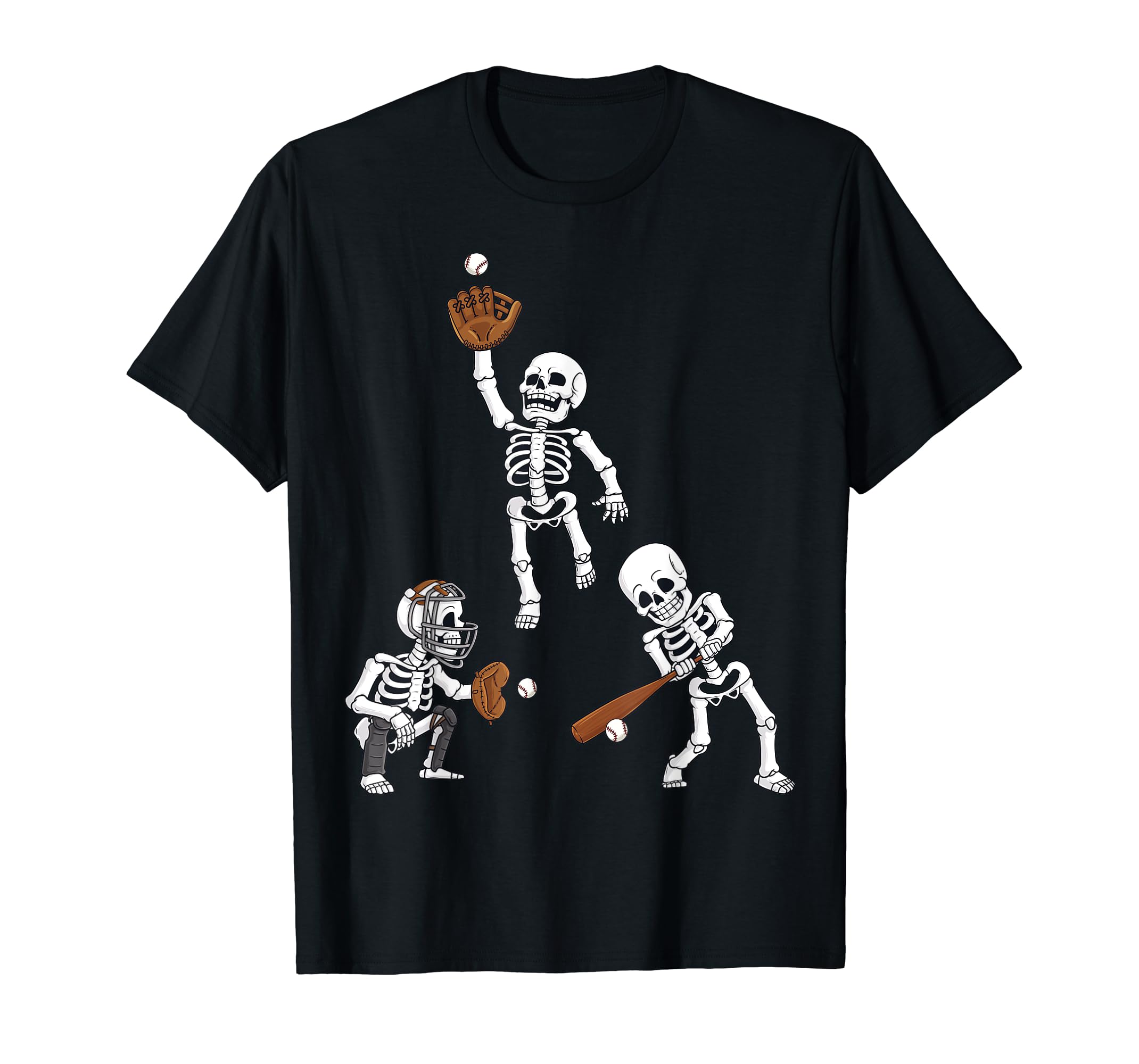 Baseball Halloween Skeletons Hitter Catcher Boys Kids Teen T-Shirt ...