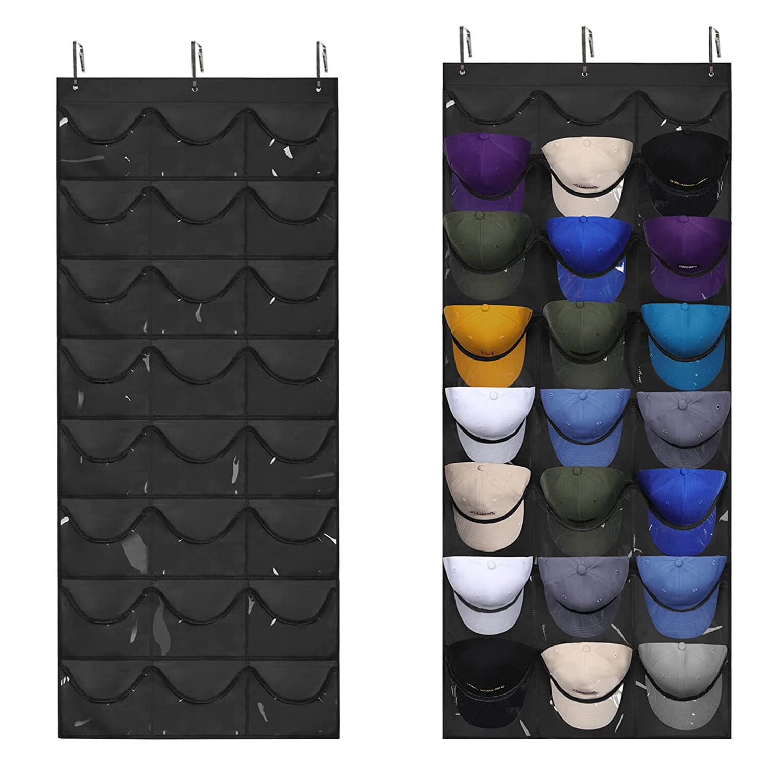 Baseball Hat Rack, 24 Pocket Over-The-Door Cap Organizer with Clear ...