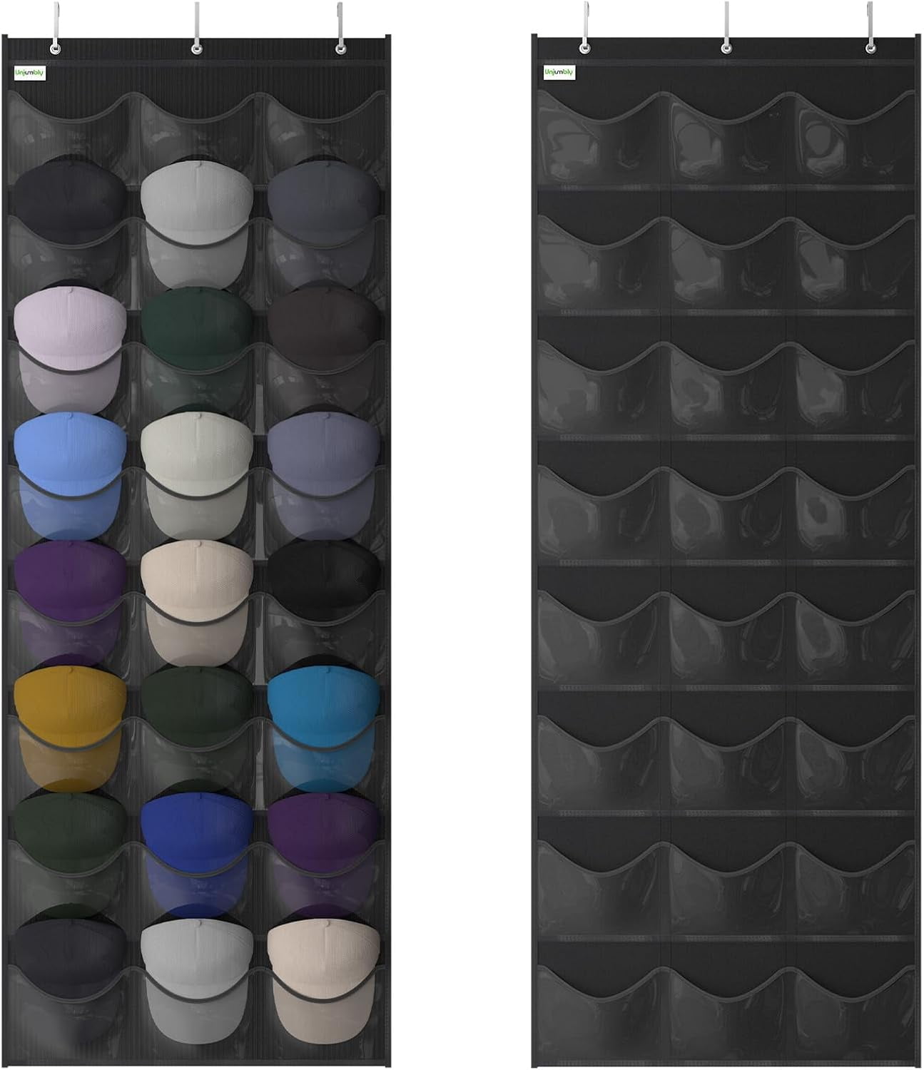 Baseball Hat Rack, 24 Pocket Over-The-Door Hat Organizer with Clear ...