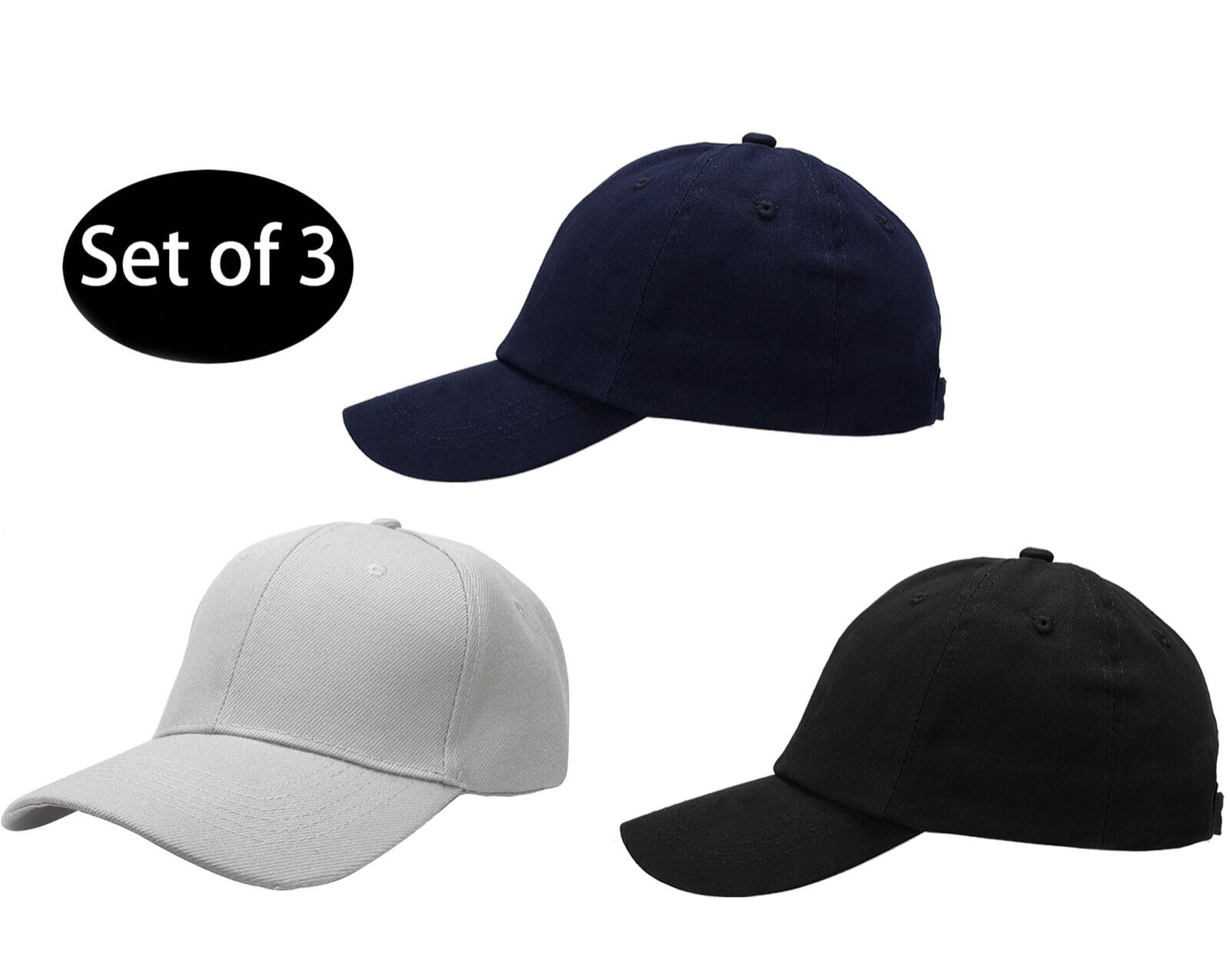 QLASH Baseball Hats Set of 3, Cotton Adjustable Low Profile Caps, Black ...