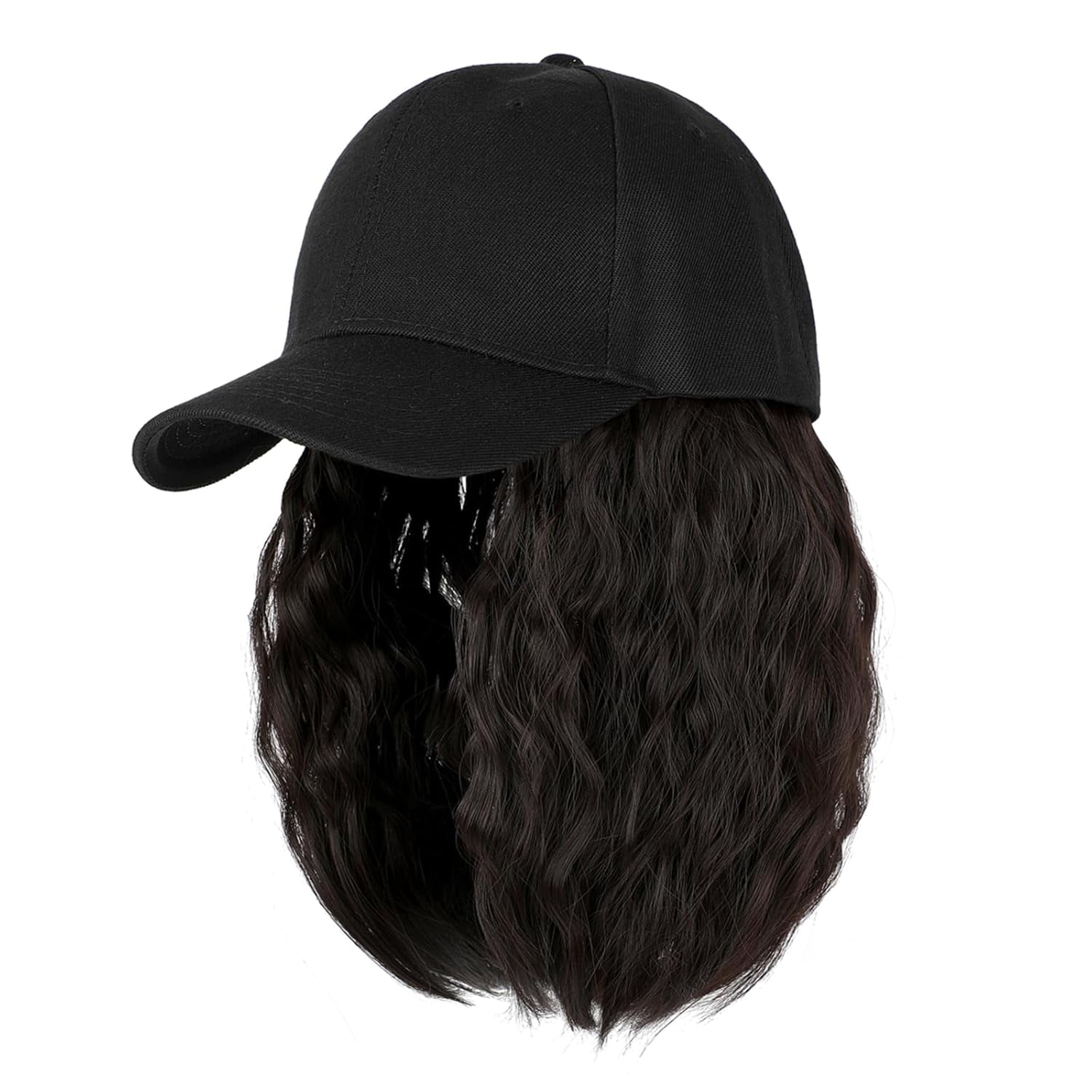 Baseball Hat Wig,Hat with Hair attached 16'' Adjustable Black Cap with ...