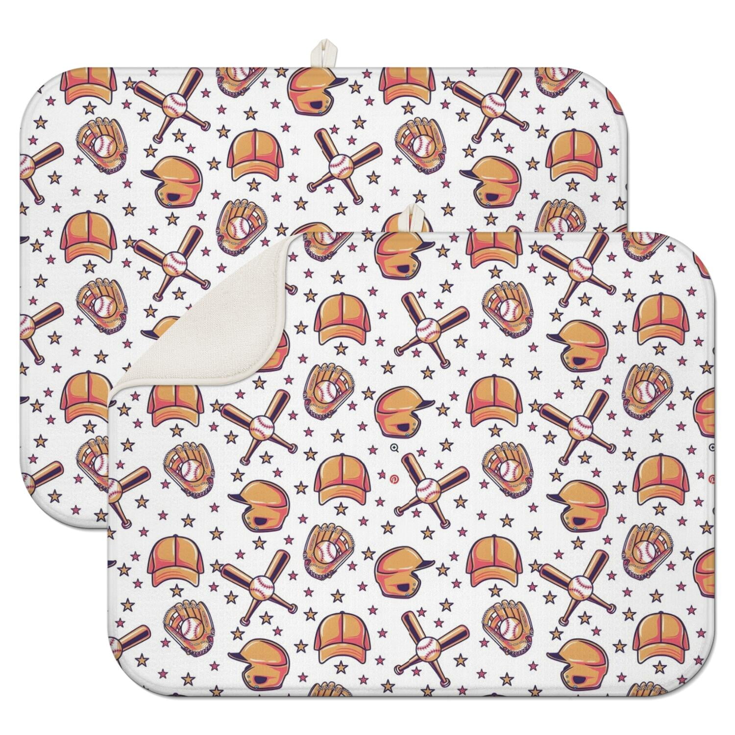 Baseball Hats Pattern Dish Drying Mat for Kitchen 1 Pack, Ultra ...