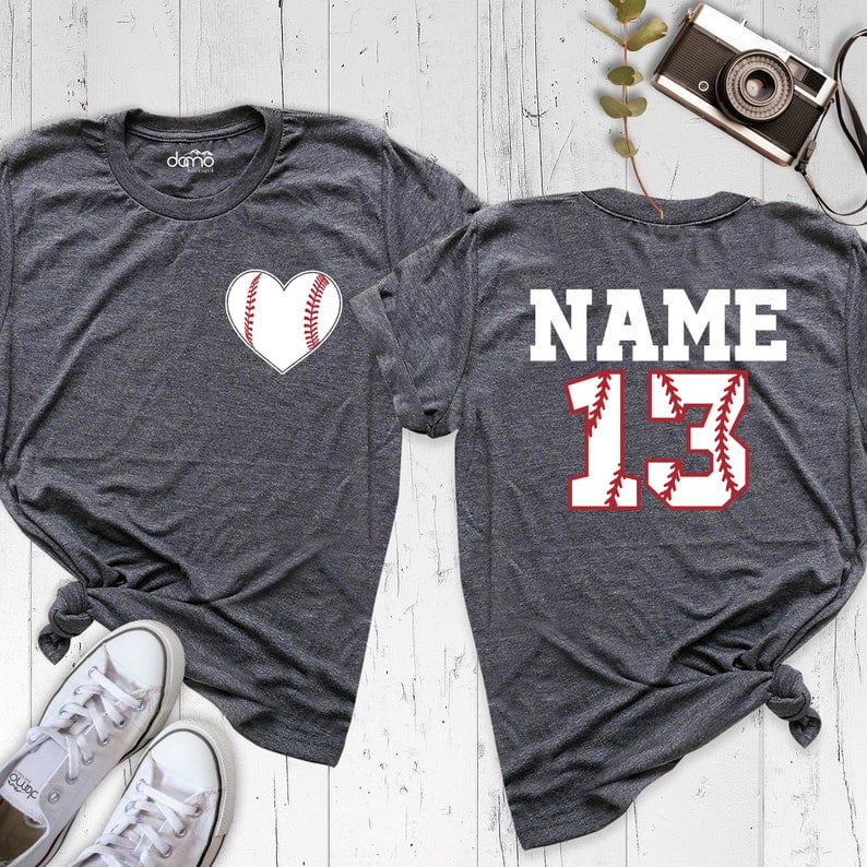 Baseball Heart Shirt With Number And Name, Baseball Tshirt, Baseball ...