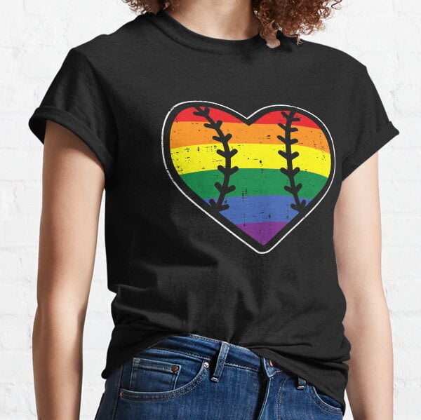 Baseball Heart Sport LGBTQ Rainbow Flag Gay Pride Ally Classic T-Shirt ...