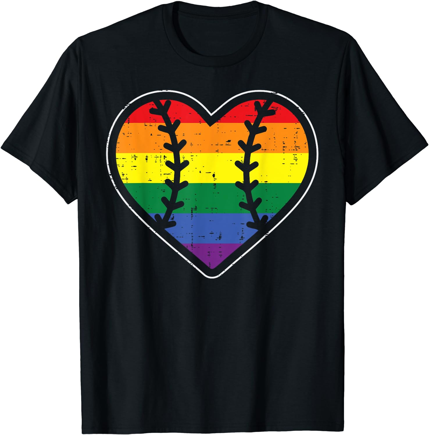Baseball Heart Sport LGBTQ Rainbow Flag Gay Pride Ally T-Shirt ...
