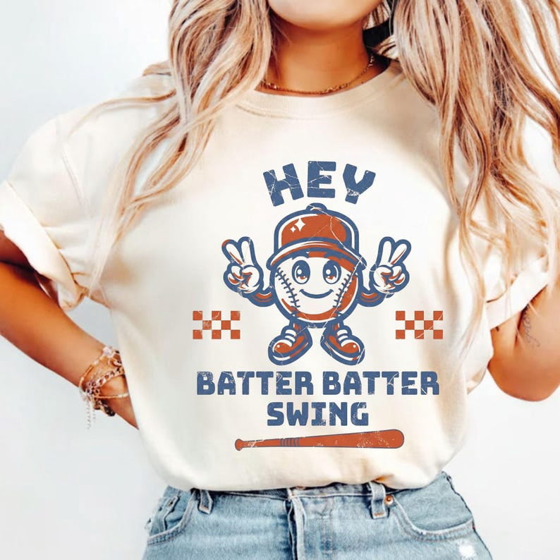 Baseball Hey Batter Batter Swing T-Shirt, Vintage Baseball Player Bat ...