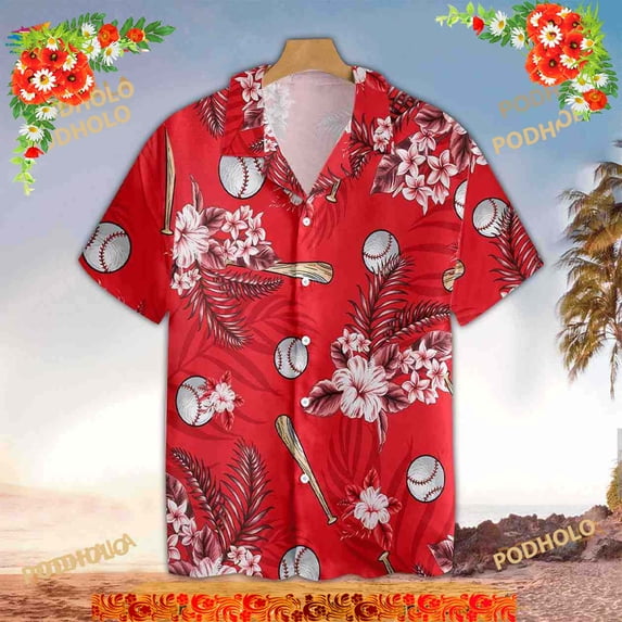 Baseball Hibiscus Flower Hawaiian Shirt - Walmart.com