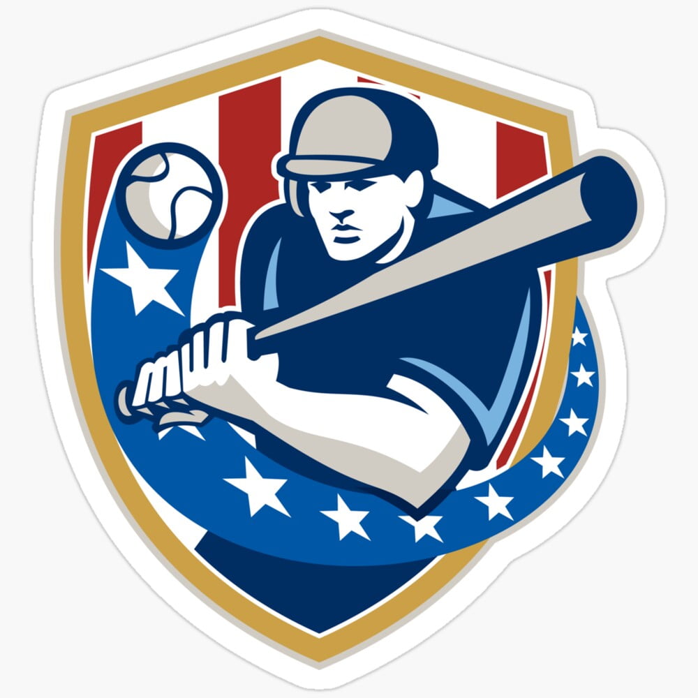 Baseball Hitter Batting Stars Stripes Retro Sticker Phone Decal Water ...