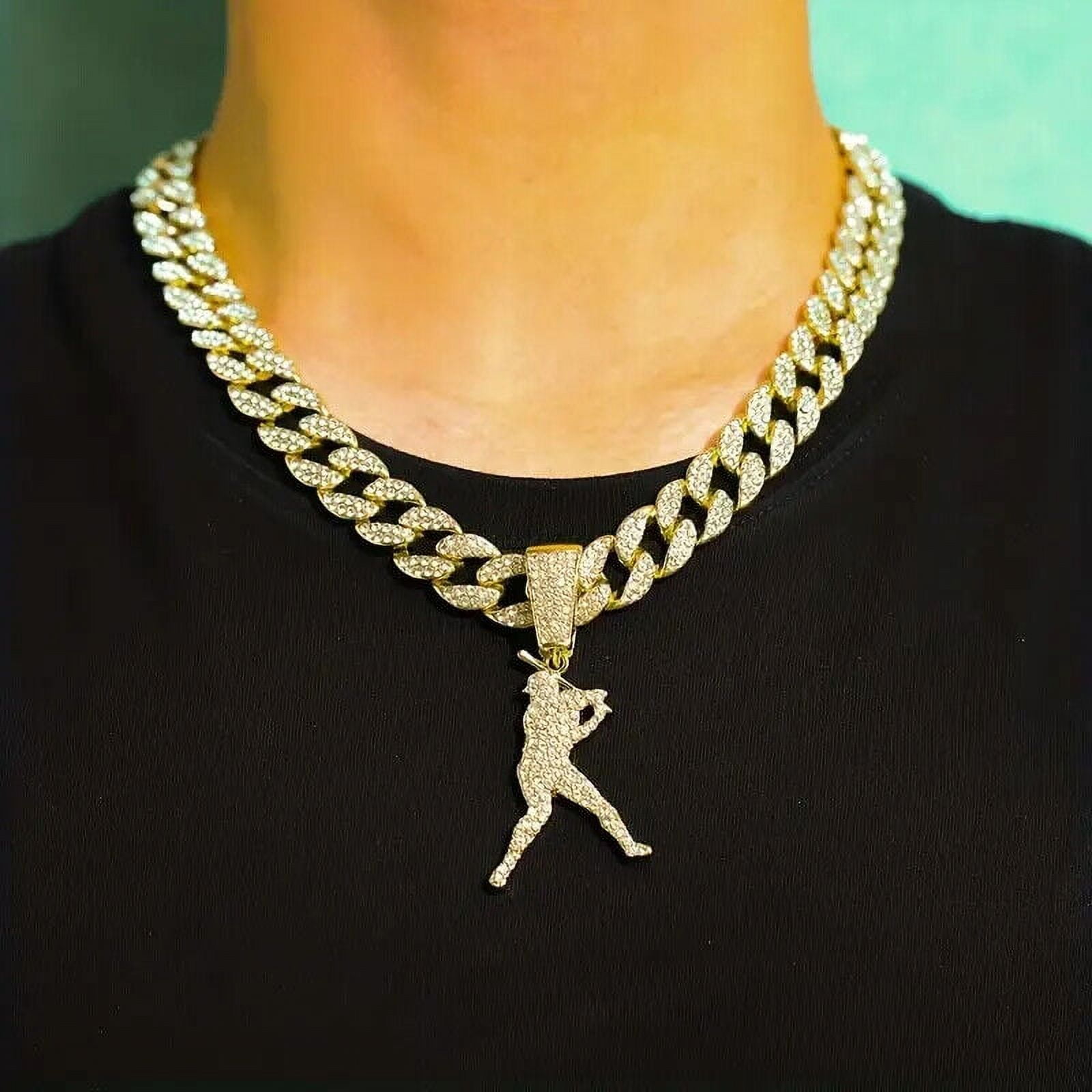 Baseball Hitter Pendant 15mm 16" ~ 30" Iced Cuban Cubic Zirconia Chain ...