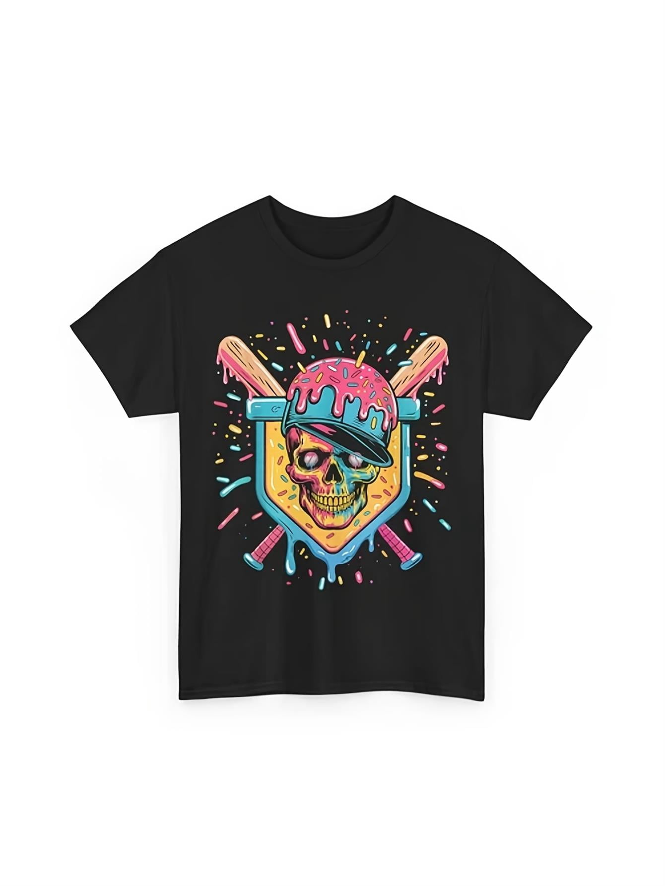 Baseball Home Base Ice Cream Drip Skull T-shirt - Walmart.com