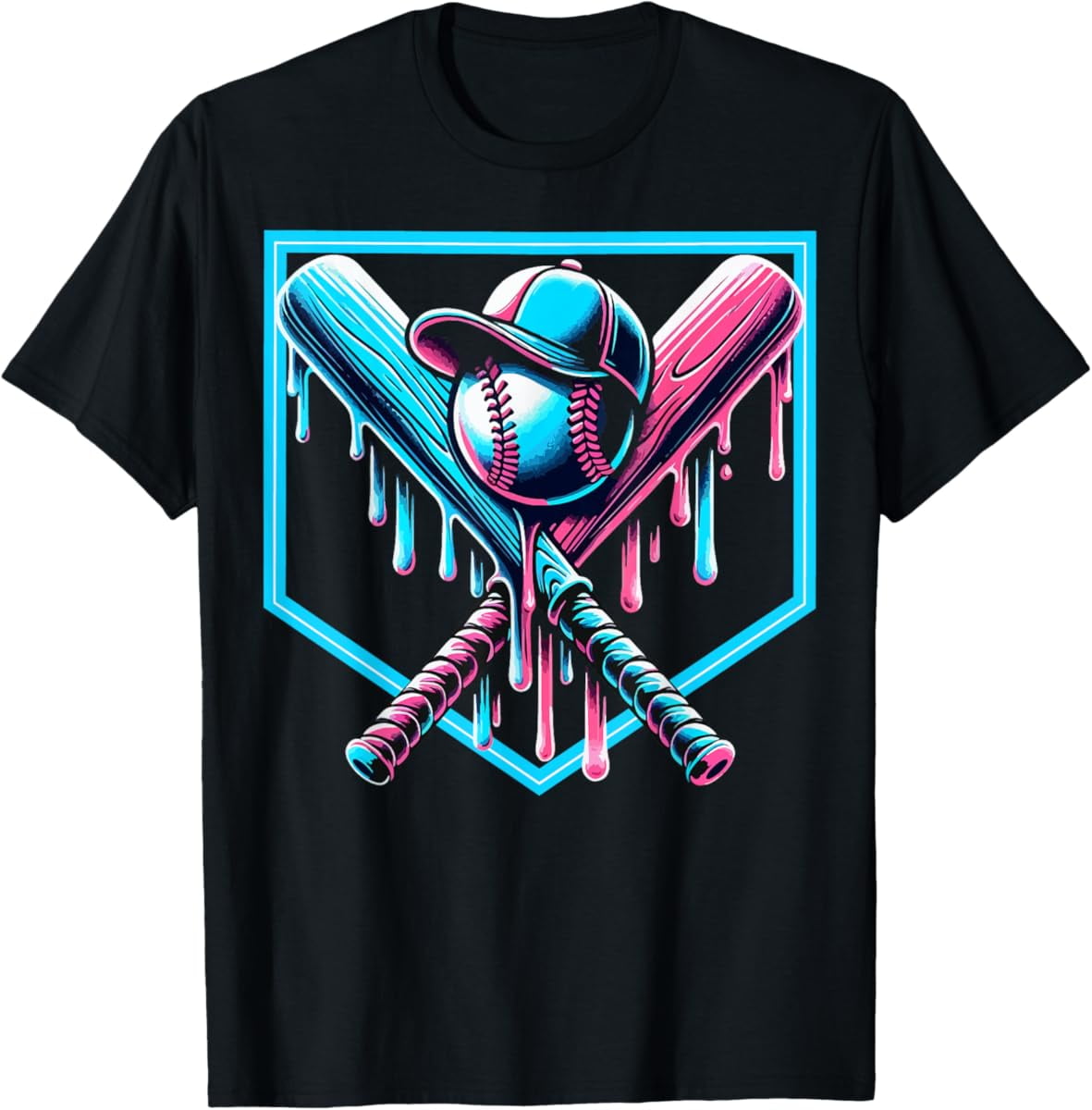 Baseball Home Plate Drip Baseball Bat Unisex Men Women T-Shirt S-5Xl ...