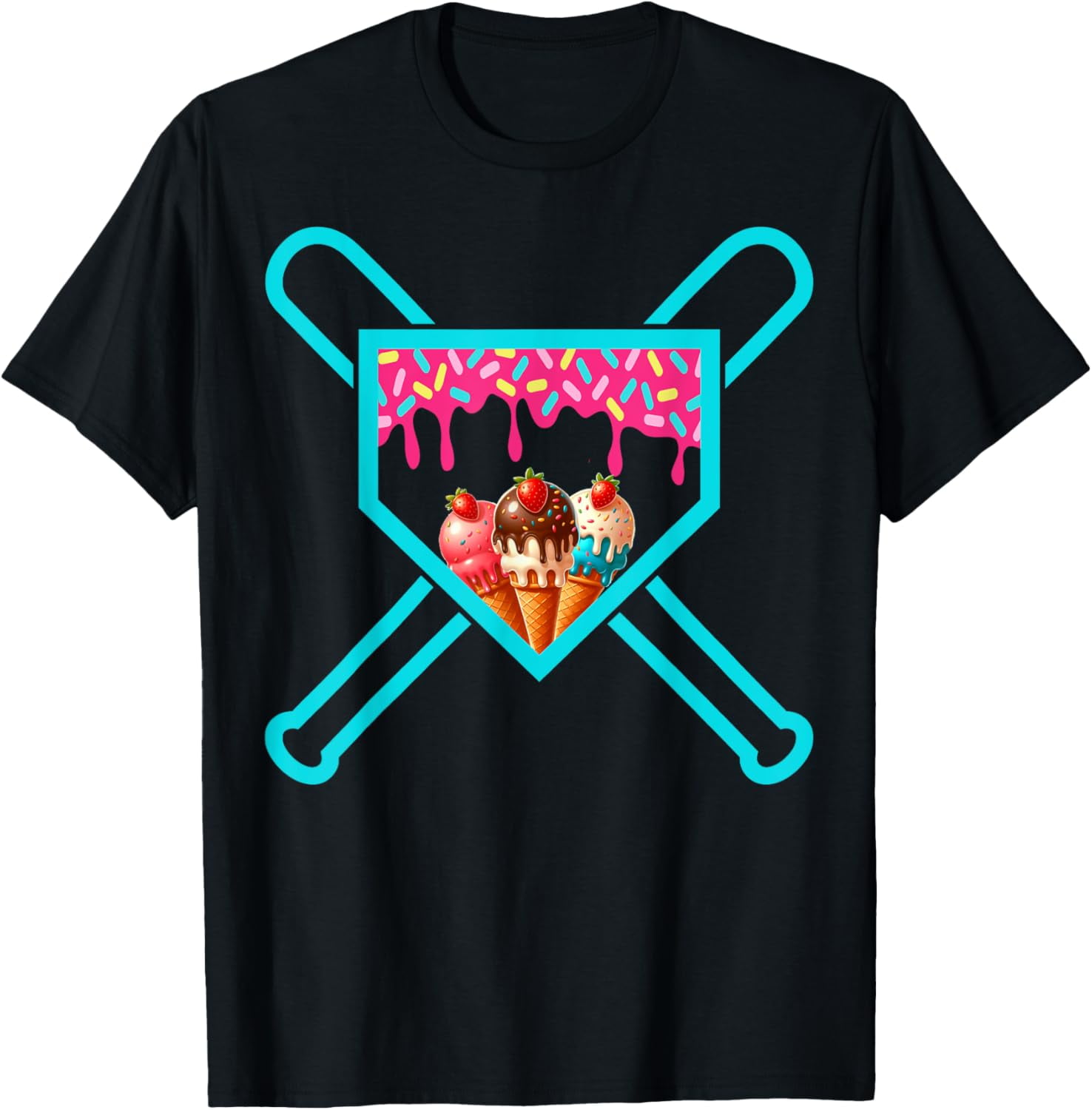 Baseball Home Plate Drip shirt Ice Cream Softball & Baseball T-Shirt ...