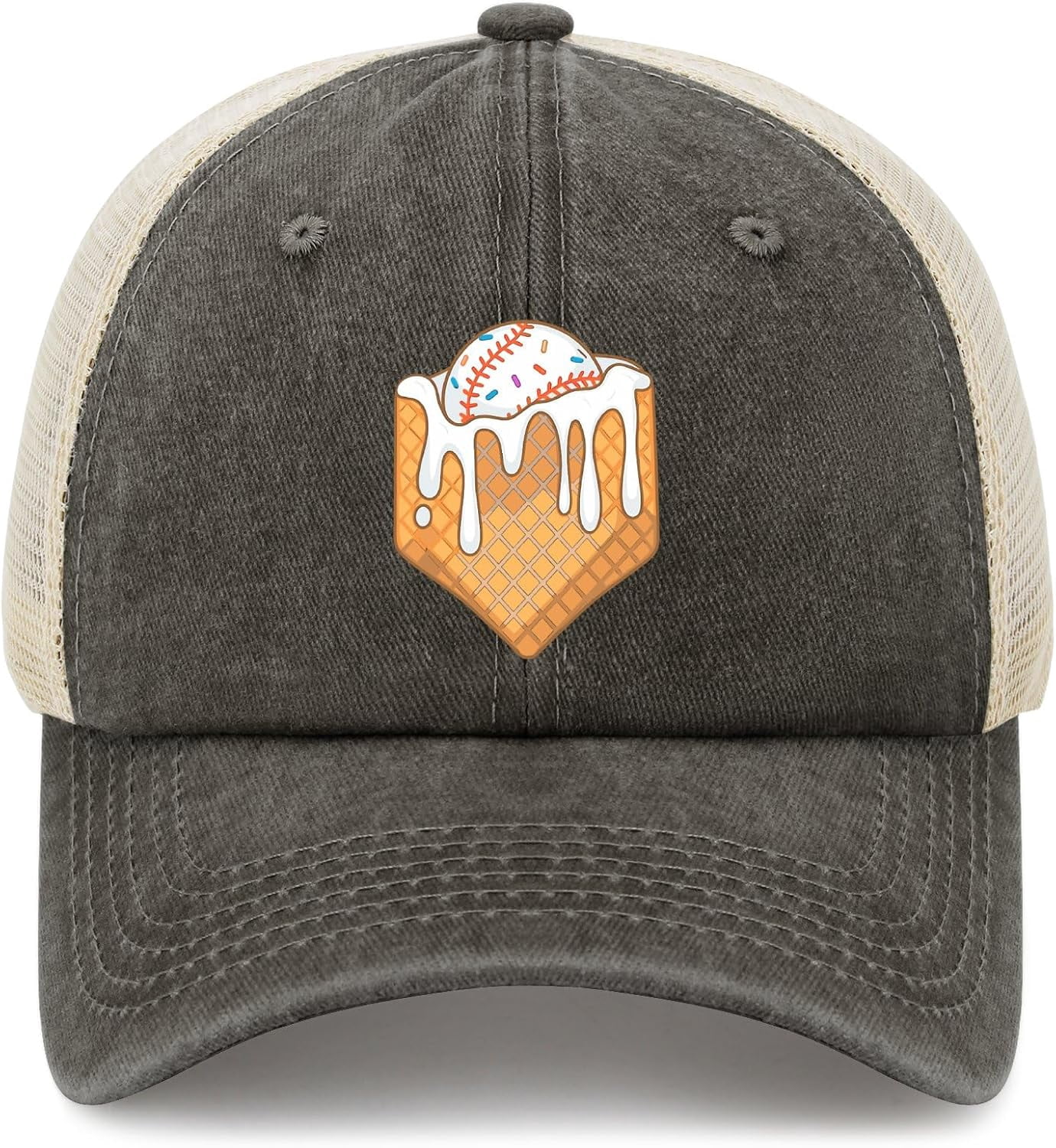 Baseball Home Plate Ice Cream Drip Fun Sports Lover Hat For Mens ...