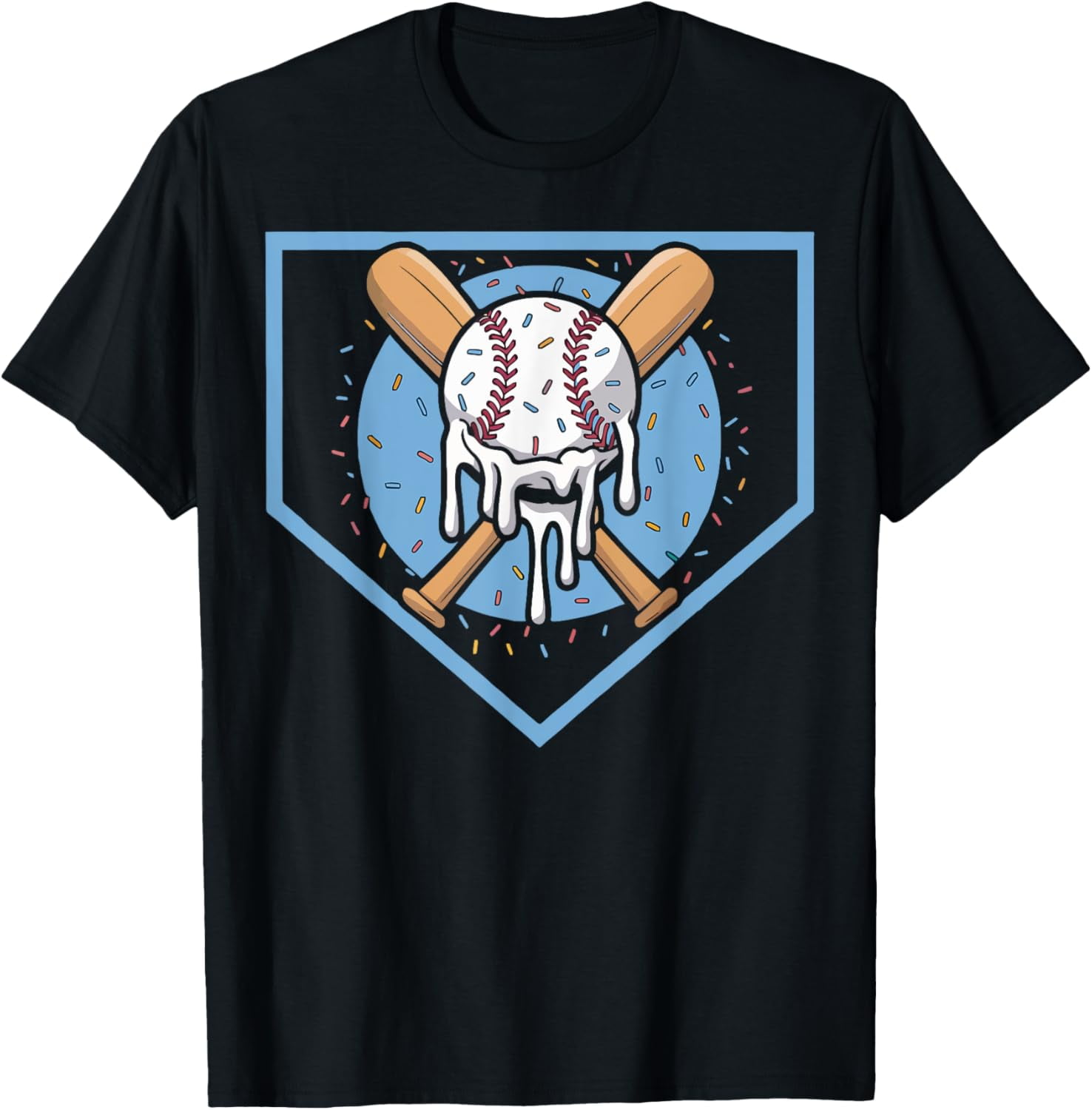 Baseball Home Plate Ice Cream Drip with Sprinkles for Boys T-Shirt ...