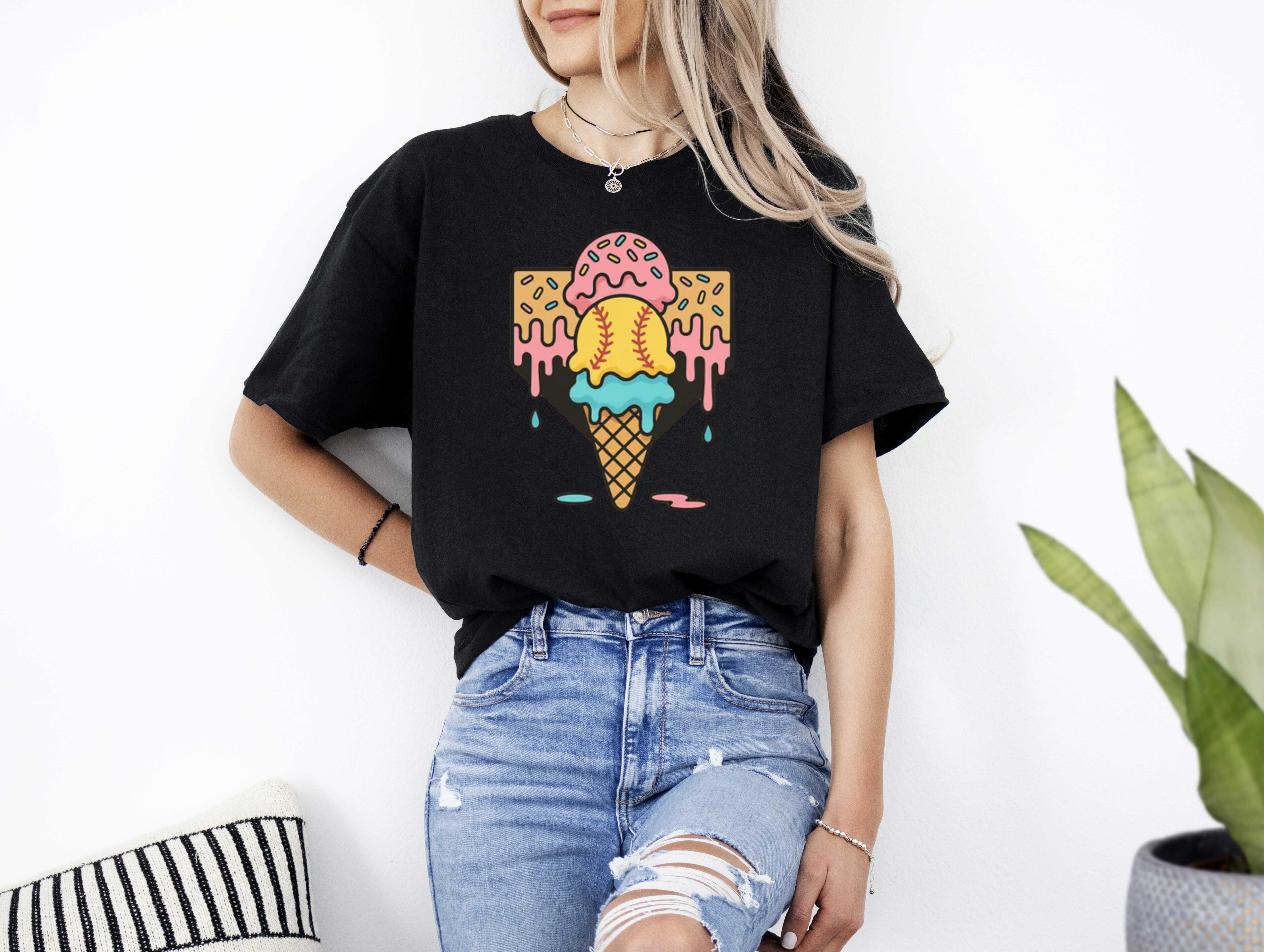 Baseball Ice Cream Cone Food Sports Lover Summer Vacation T-Shirt, for ...