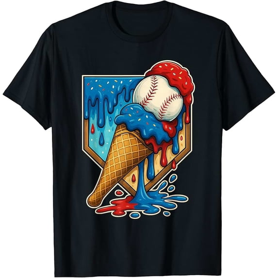 Baseball Ice Cream Cone Home Plate Graphic Unisex Short Sleeve Cotton T ...