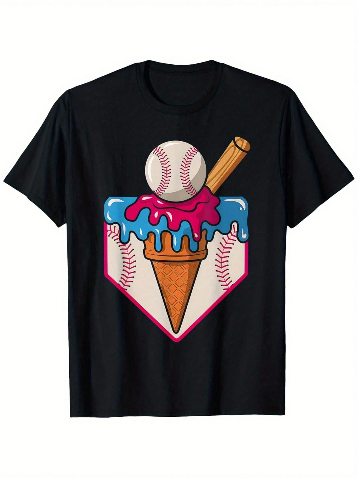 Baseball Ice Cream Cone Tee, Sweet Bat and Ball Illustration for Game ...