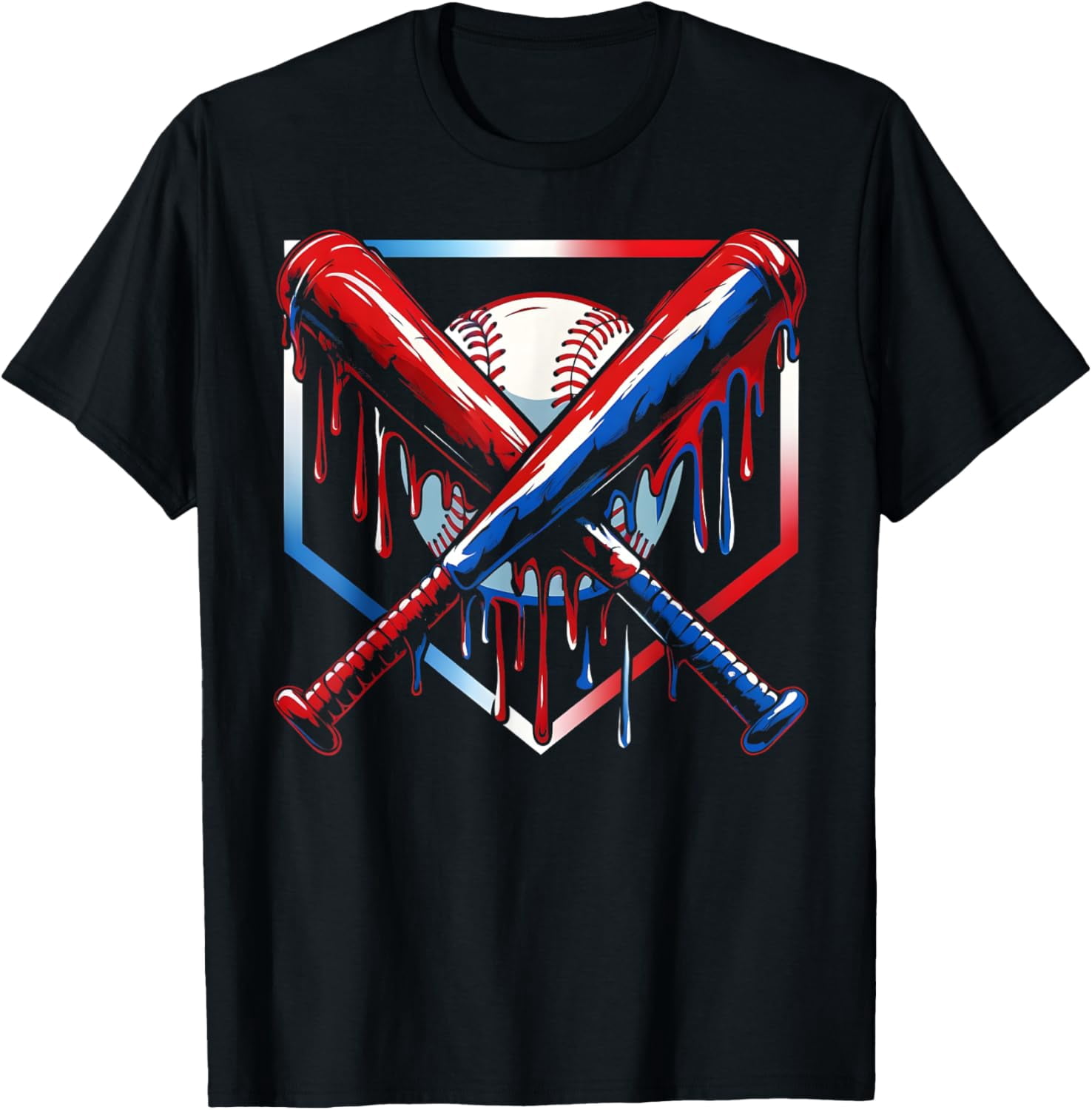 Baseball Ice Cream Drip 4Th Of July Red White Blue T-Shirt - Walmart.com