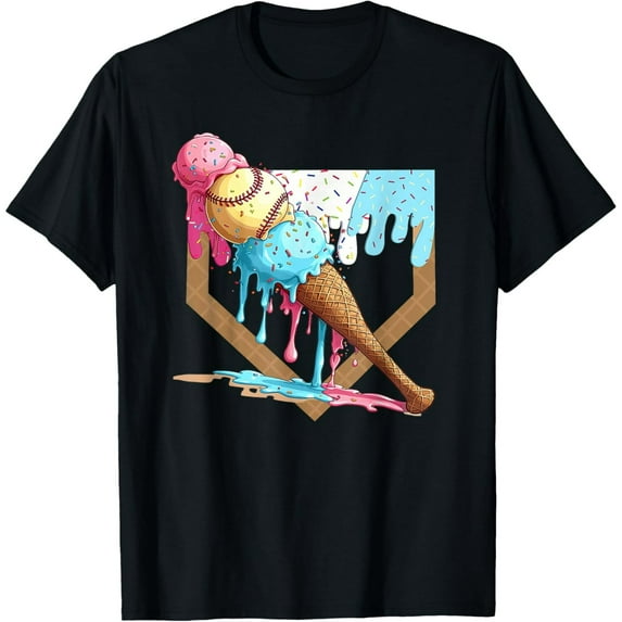 Baseball Ice Cream Drip Baseball Home Plate Drip T-Shirt Men's Soft and ...