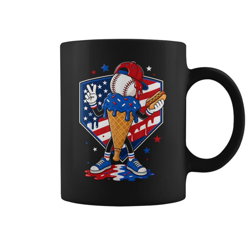 Baseball Ice Cream Drip Boys Youth American Flag 4Th Of July Coffee ...