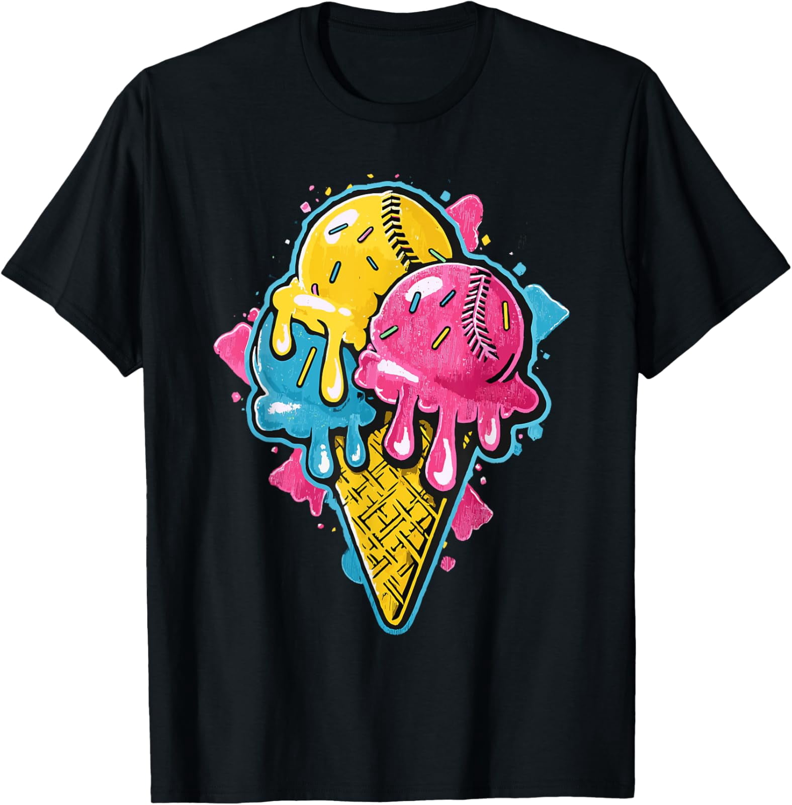 Baseball Ice Cream Drip Cone Boys Sports Lovers T-Shirt All Size S-5Xl ...