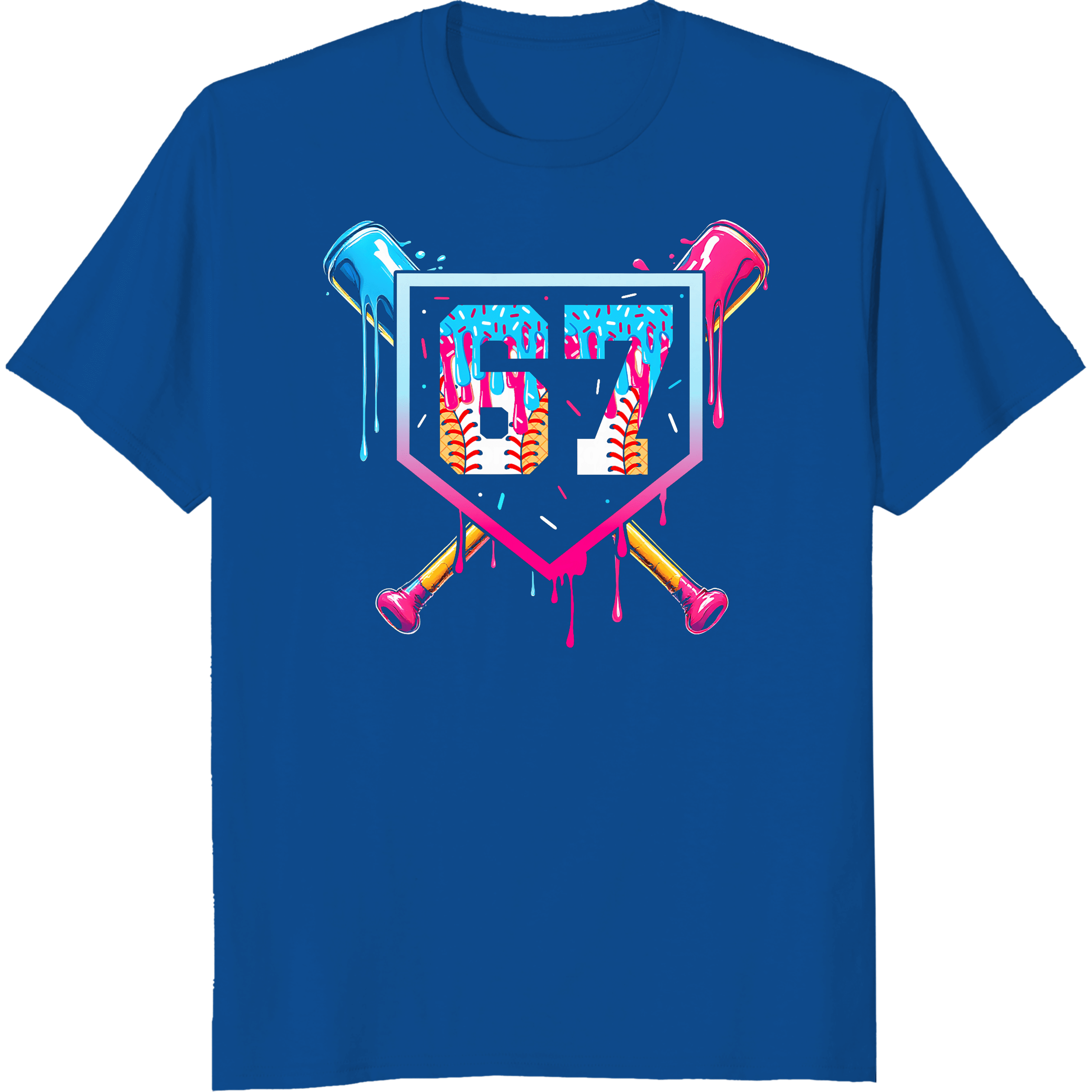 Baseball Ice Cream Drip Number 67 Player 67th Birthday T-Shirt ,Full ...