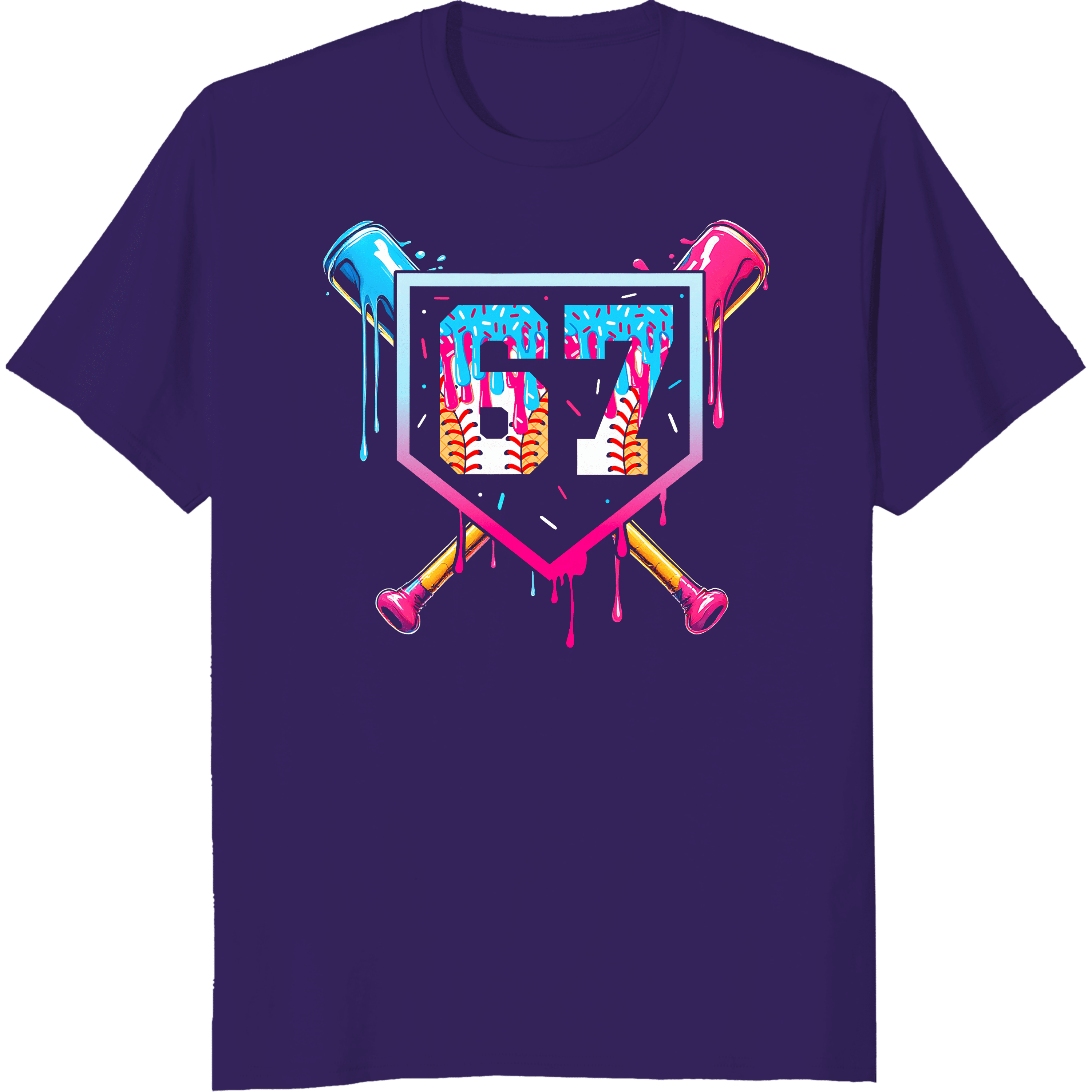 Baseball Ice Cream Drip Number 67 Player 67th Birthday T-Shirt ,Full ...