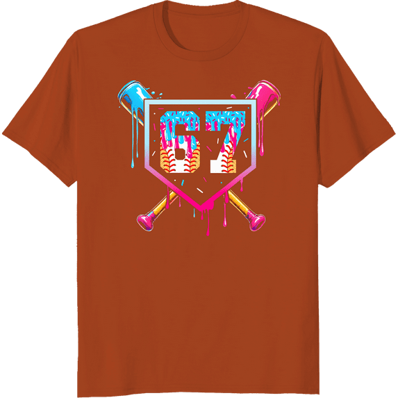 Baseball Ice Cream Drip Number 67 Player 67th Birthday T-Shirt ,Full ...