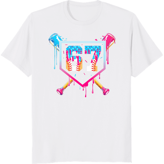 Baseball Ice Cream Drip Number 67 Player 67th Birthday T-Shirt ,Full ...
