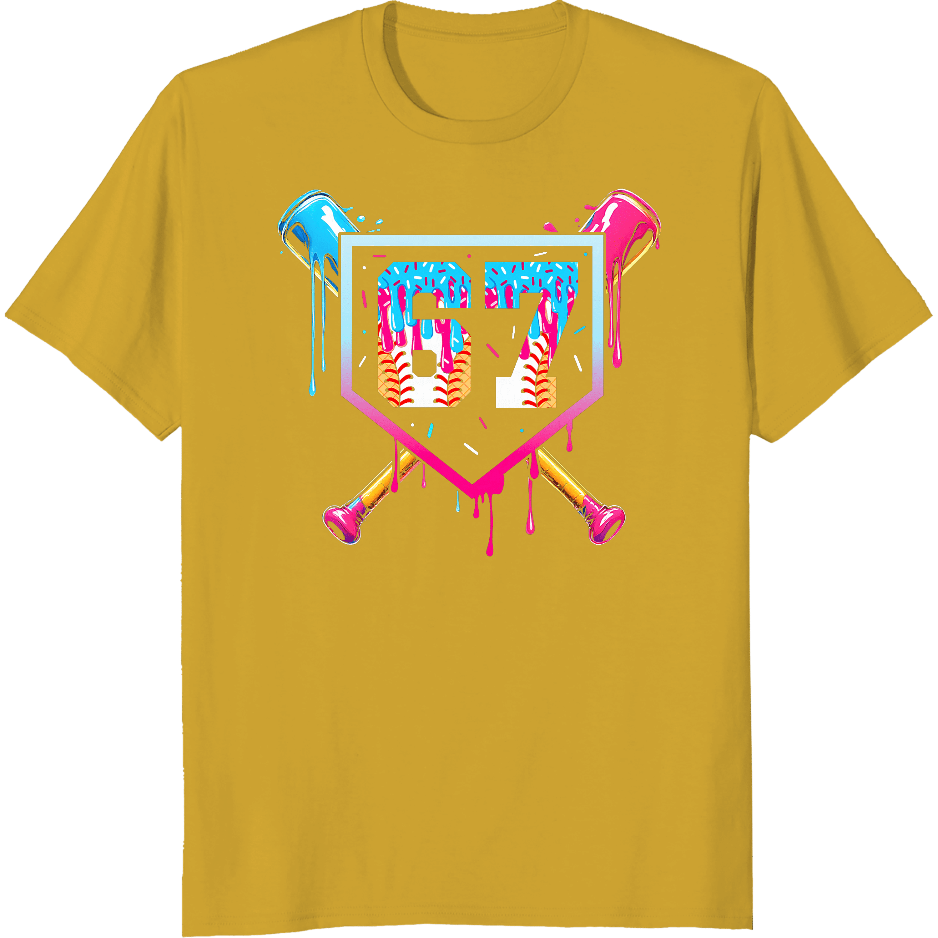 Baseball Ice Cream Drip Number 67 Player 67th Birthday T-Shirt ,Full ...