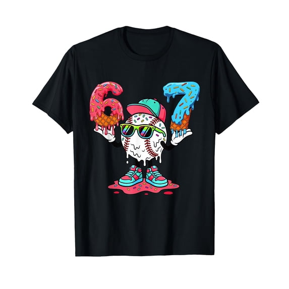 Baseball Ice Cream Drip Number 67 Player 67th Birthday T-Shirt for ...