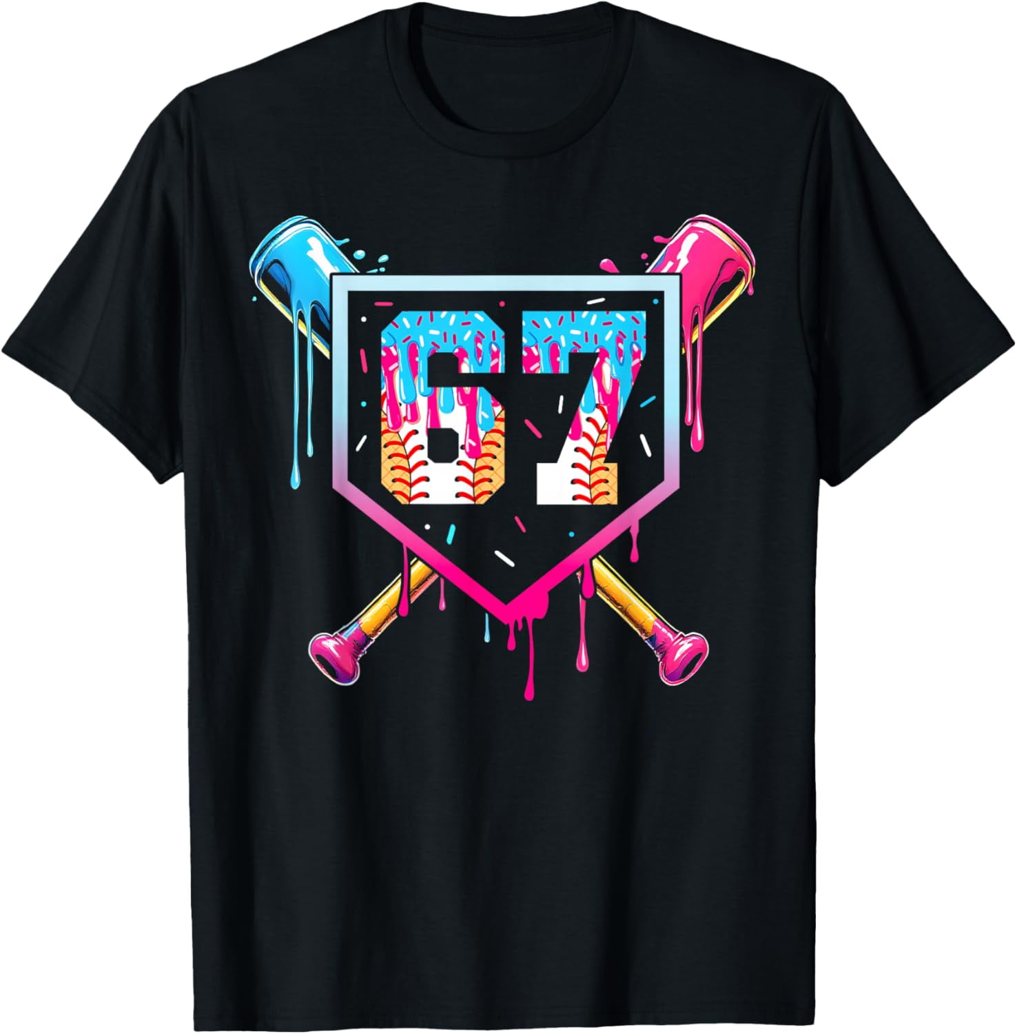 Baseball Ice Cream Drip Number 67 Player 67th Birthday T-Shirt ...
