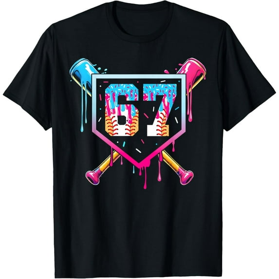 Baseball Ice Cream Drip Number 67 Player 67th Birthday T-Shirt ...
