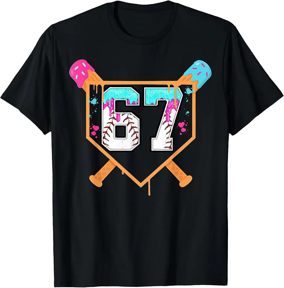 Baseball Ice Cream Drip Number 67 Player Six Seven Meme 6 7 T-Shirt ...