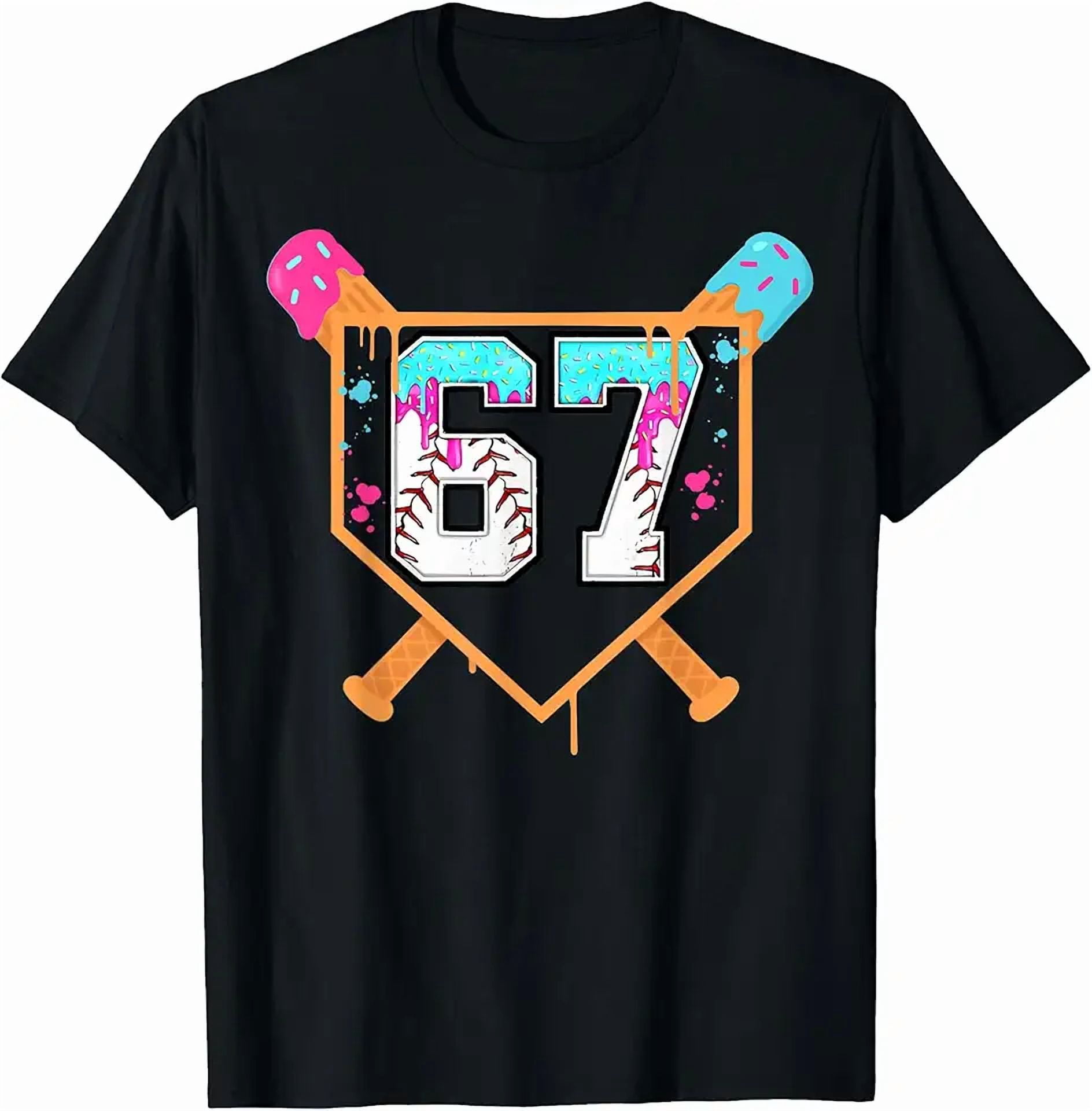 Baseball Ice Cream Drip Number 67 Player Six Seven Meme 6 7 T-Shirt ...
