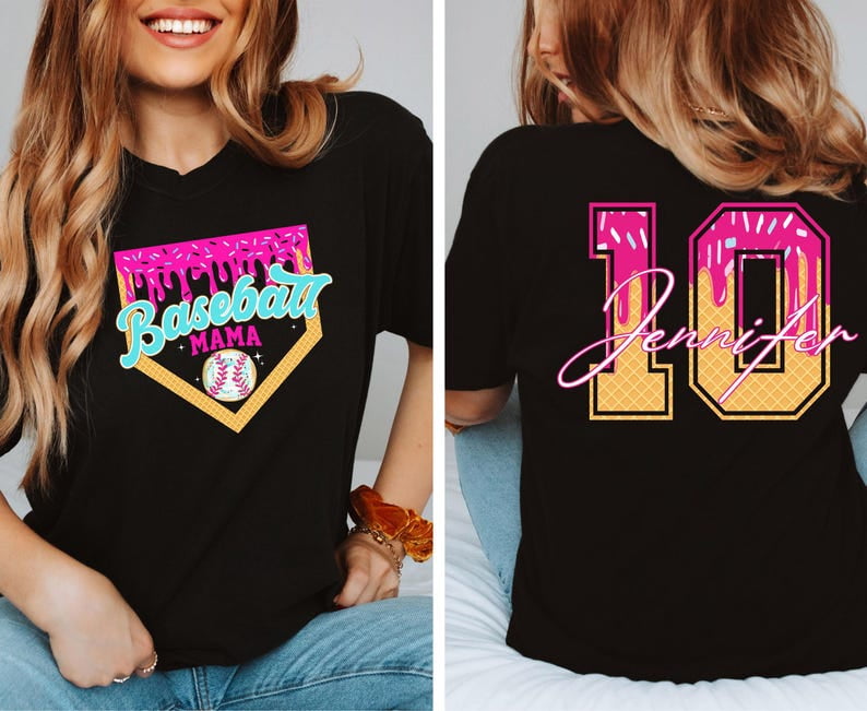Baseball Ice Cream Drip Shirt, Baseball Mama Drip T-Shirt, Mama ...