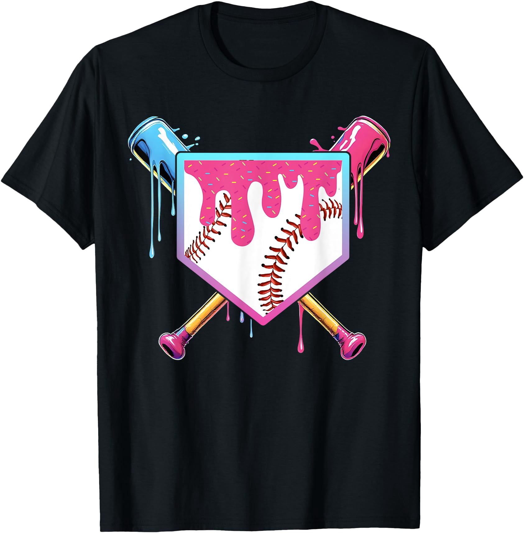 Baseball Ice Cream Drip Softstyle Unisex T-Shirt,Black Color,Size YM ...