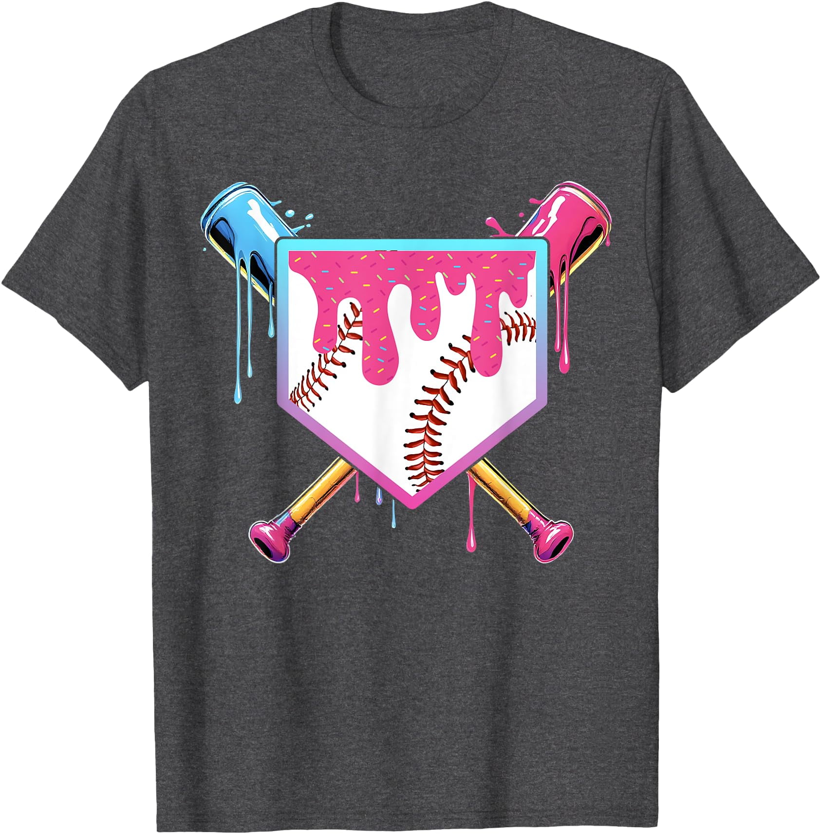 Baseball Ice Cream Drip Softstyle Unisex T-Shirt,Dark Heather Grey ...