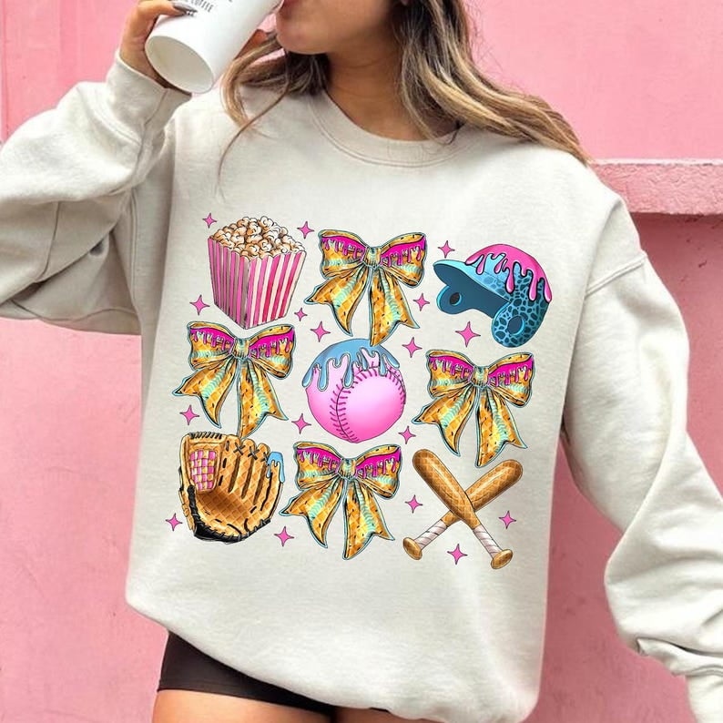 Baseball Ice Cream Drip Sweatshirt, Coquette Bow Baseball Mama Shirt ...