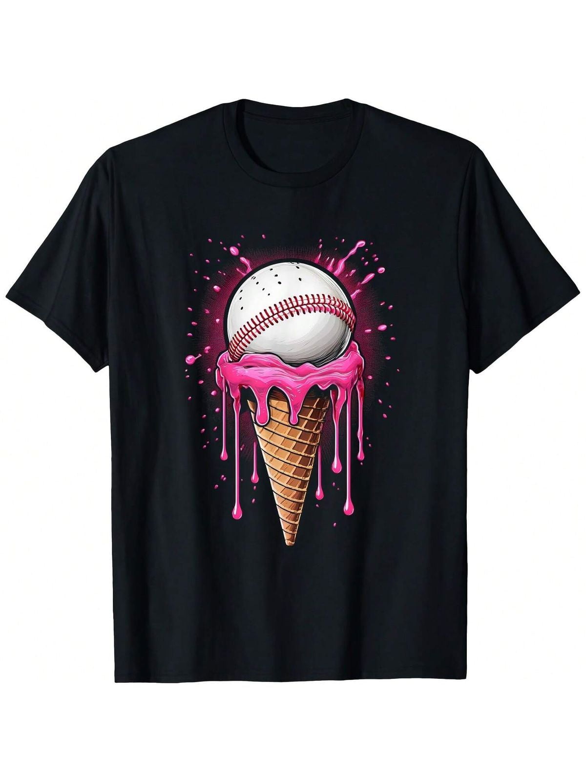 Baseball Ice Cream Drip Tee, Melting Cone Ball Illustration, Summer ...