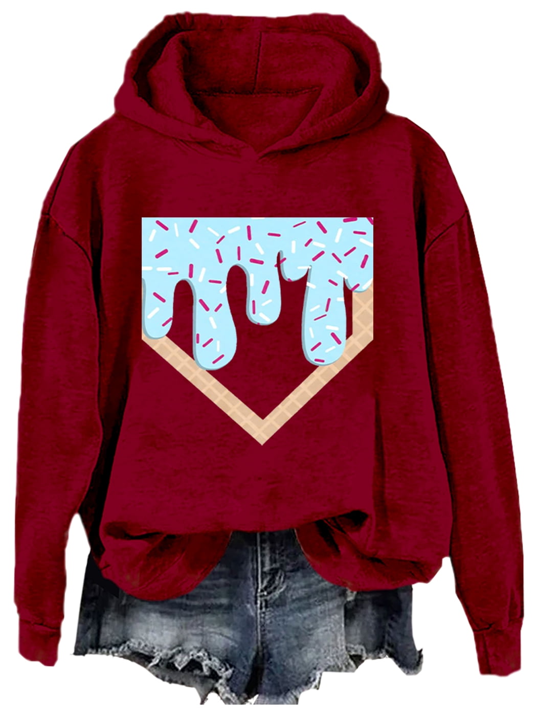 Baseball Ice Cream Dripping Baseball Home Plate Drip Hoodie, Baseball ...