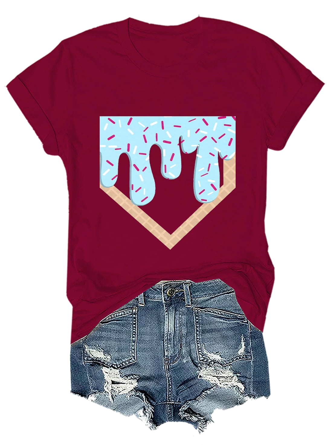 Baseball Ice Cream Dripping Baseball Home Plate Drip T-Shirt, Baseball ...