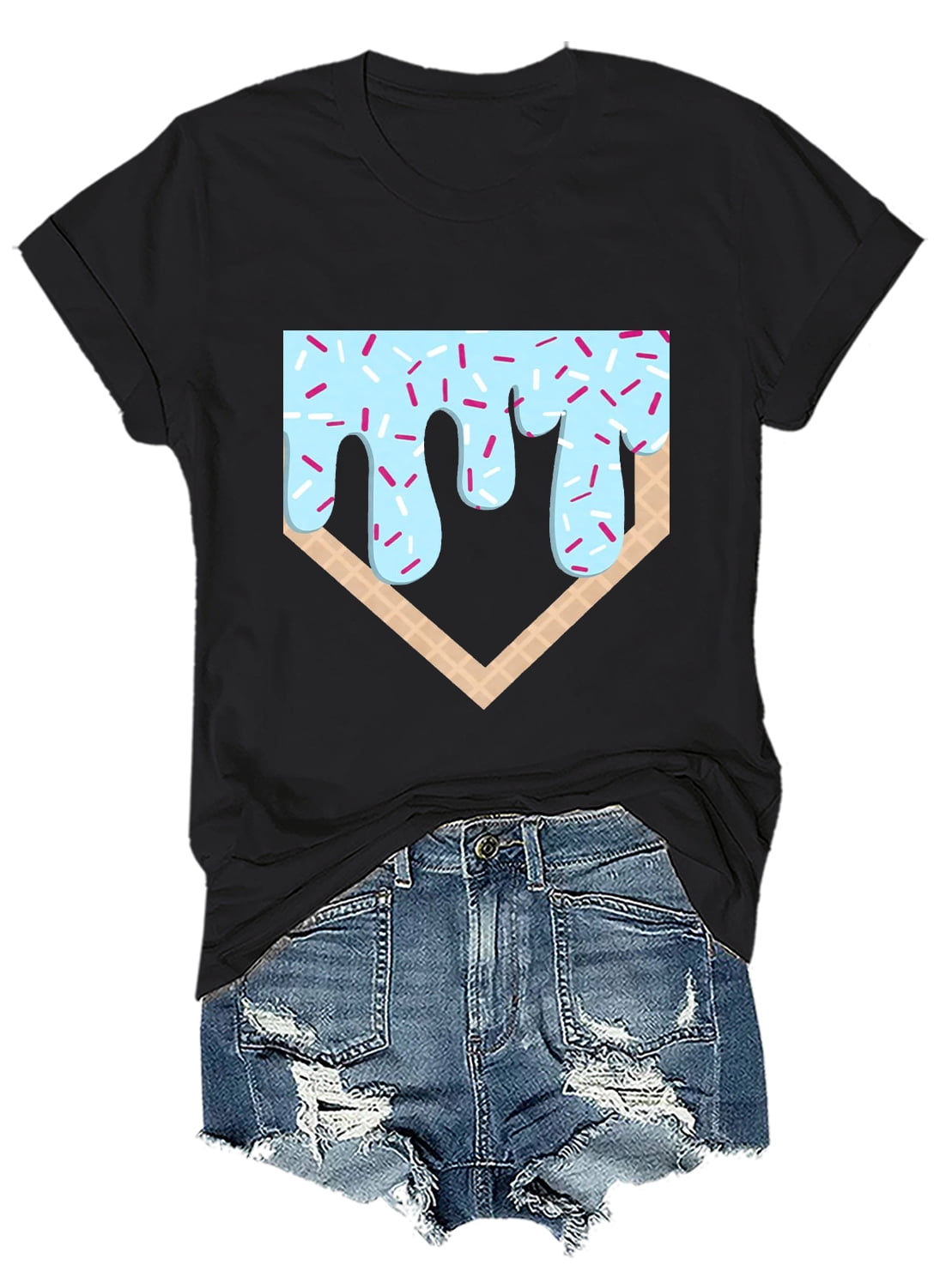 Baseball Ice Cream Dripping Baseball Home Plate Drip T-Shirt, Baseball ...